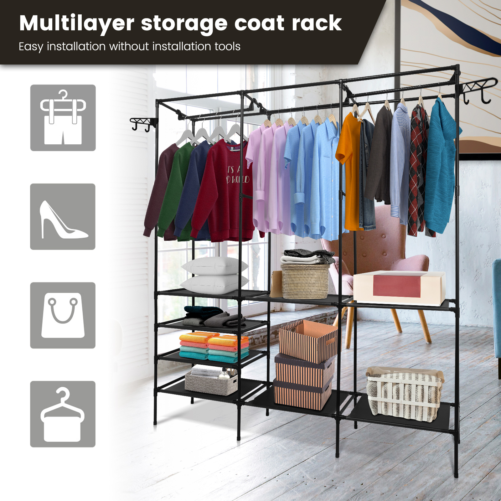 Tripar International 71.5" Gray Contemporary Garment and Coat Rack with ...