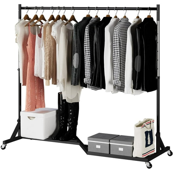 Garment Rack with Wheels, Heavy-Duty Adjustable Coat Rack with Bottom ...
