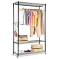 Garment Rack with 3 Tier Wire Adjustable Shelves, Rolling Clothes Rack ...