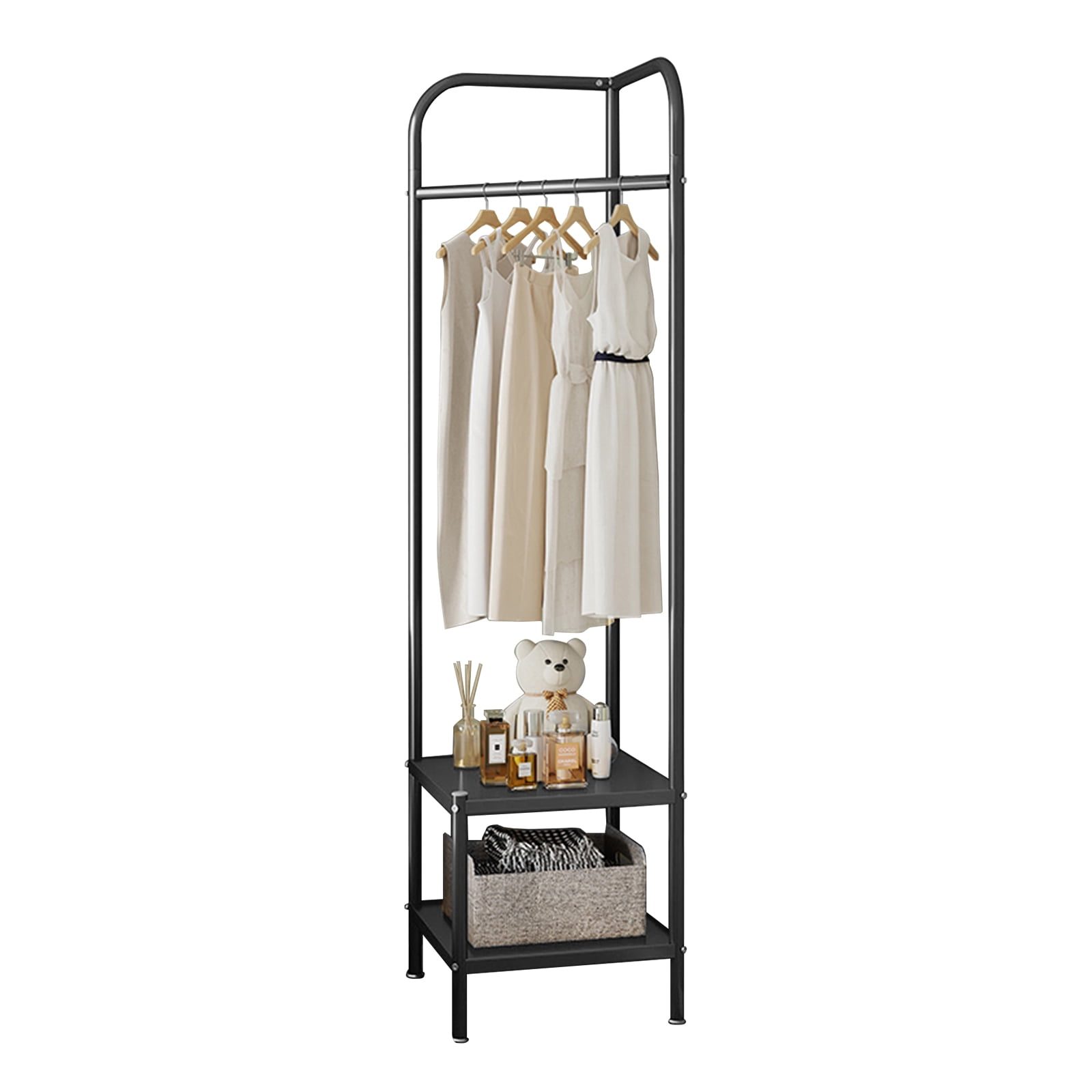 Garment Rack with Bottom Shelves,Freestanding Corner Clothes Rack,Metal ...