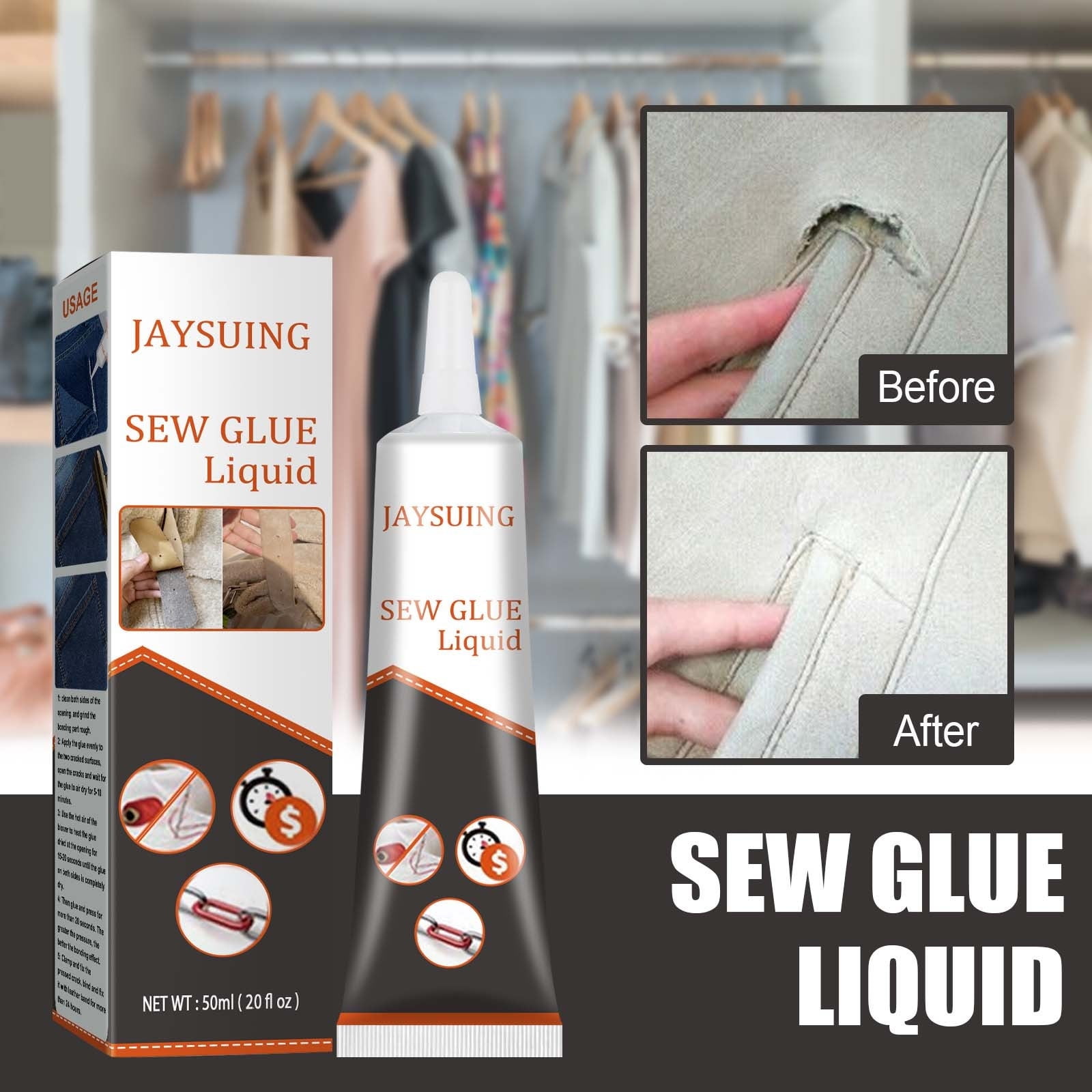 Garment Repair Adhesive, Fabric Glue Liquid, No Sewing Quick Fix, 50ml Kit, Industrial Strength ...