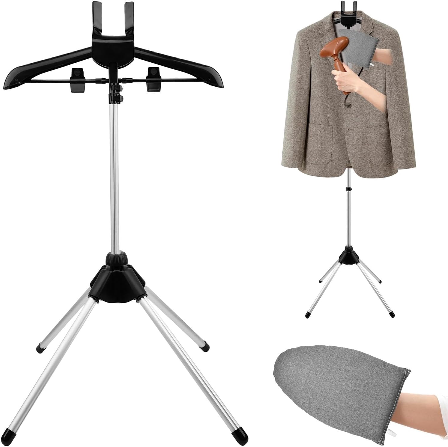 Garment Steamer Hanr Stand & Ironing Gloves Set – Adjustable for ...
