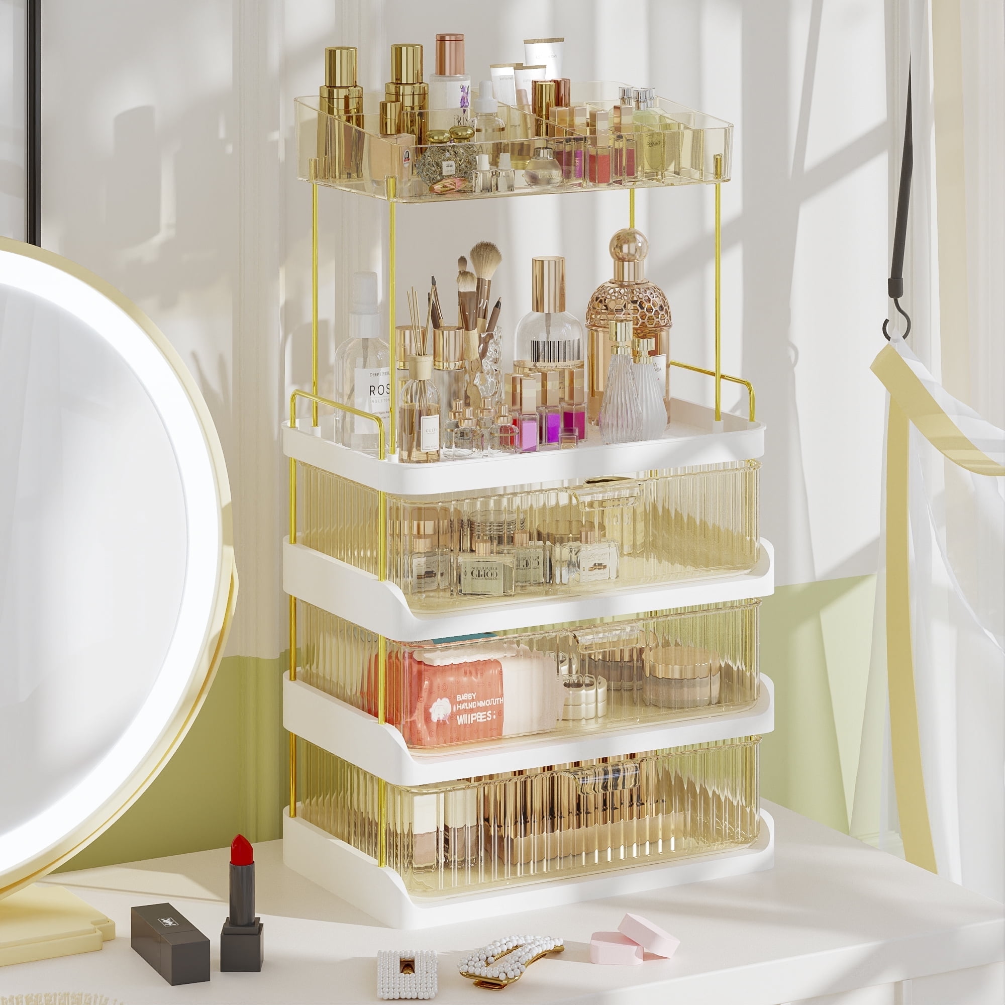 Garmic 2-Tier 3 Drawers Bathroom Counter Organizer for Cosmetics ...