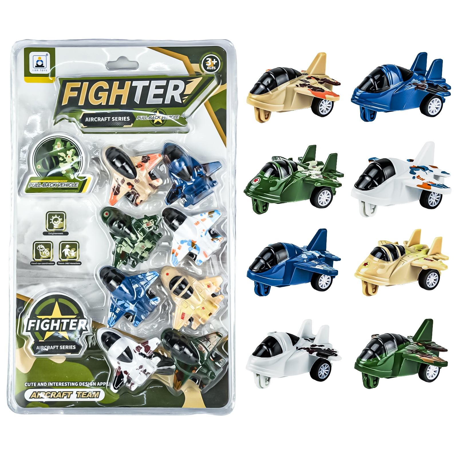 Garmic 8 Pack Kids Fighter Aircraft Toys, Pull Back Friction-Powered ...