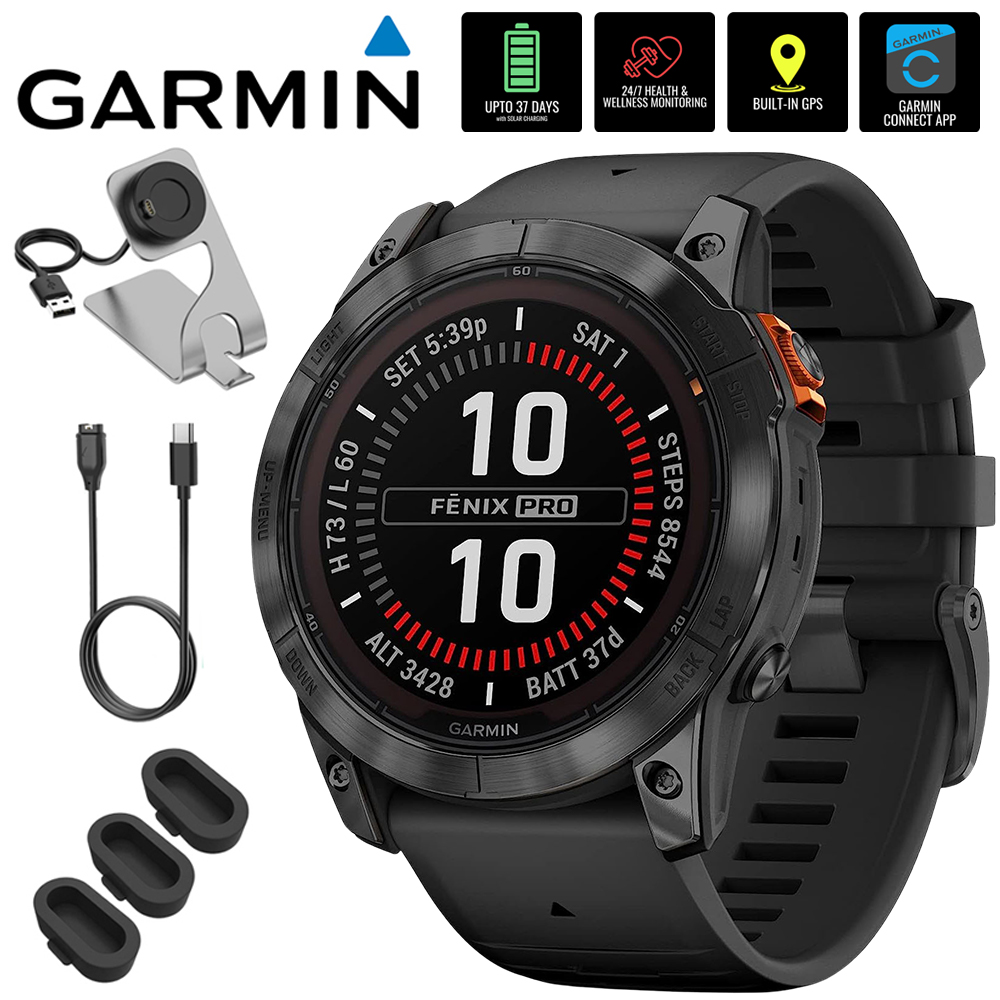 Garmin 010-02778-00 Fenix 7X Pro Solar, Glass, Slate Gray Steel, Black ...
