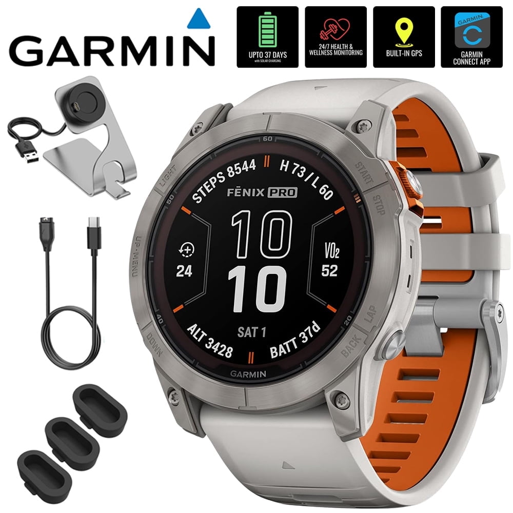 Garmin 010-02778-14 Fenix 7X Pro Solar, Sapphire, Titanium, Gray/Orange ...