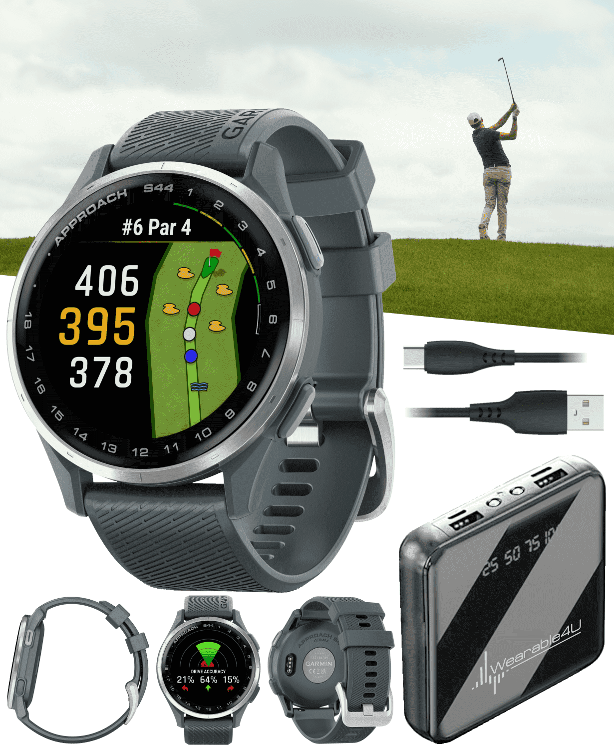 Garmin Approach S44 Golf GPS Smartwatch Silver Aluminum Bezel with ...