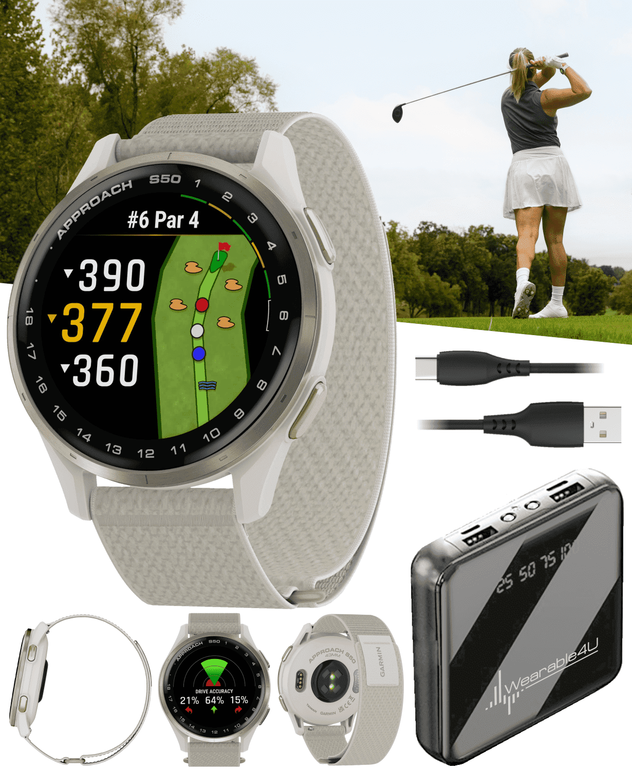 Garmin Approach S50 Golf GPS Smartwatch Cream Gold Aluminum Bezel with ...