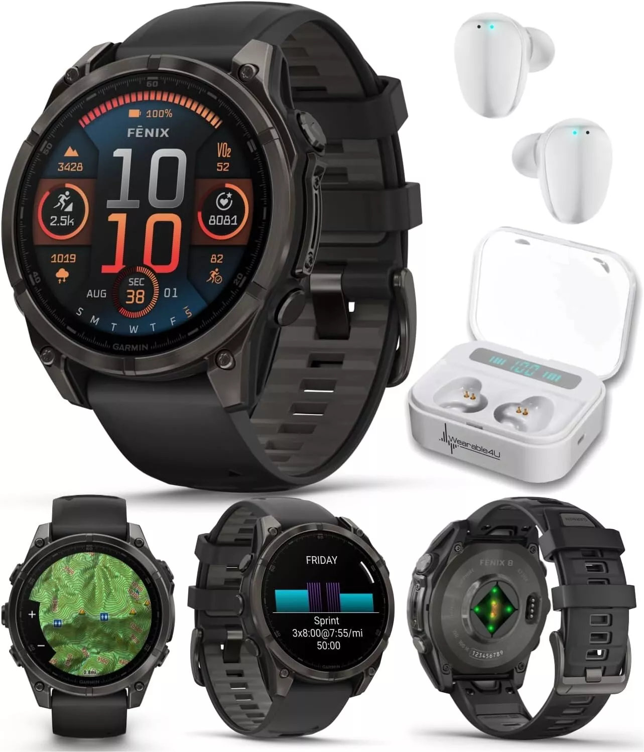 Garmin Fenix 8 47 mm, AMOLED Carbon Gray DLC Titanium with Black/Pebble ...