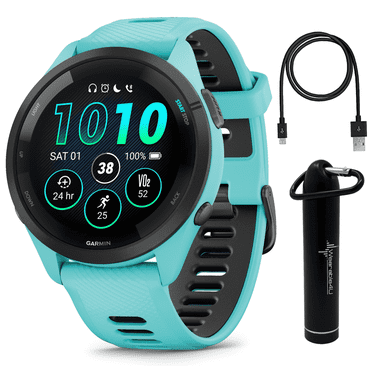 Garmin 010-02810-02 Forerunner 265 GPS Smartwatch Aqua/Black Bundle ...