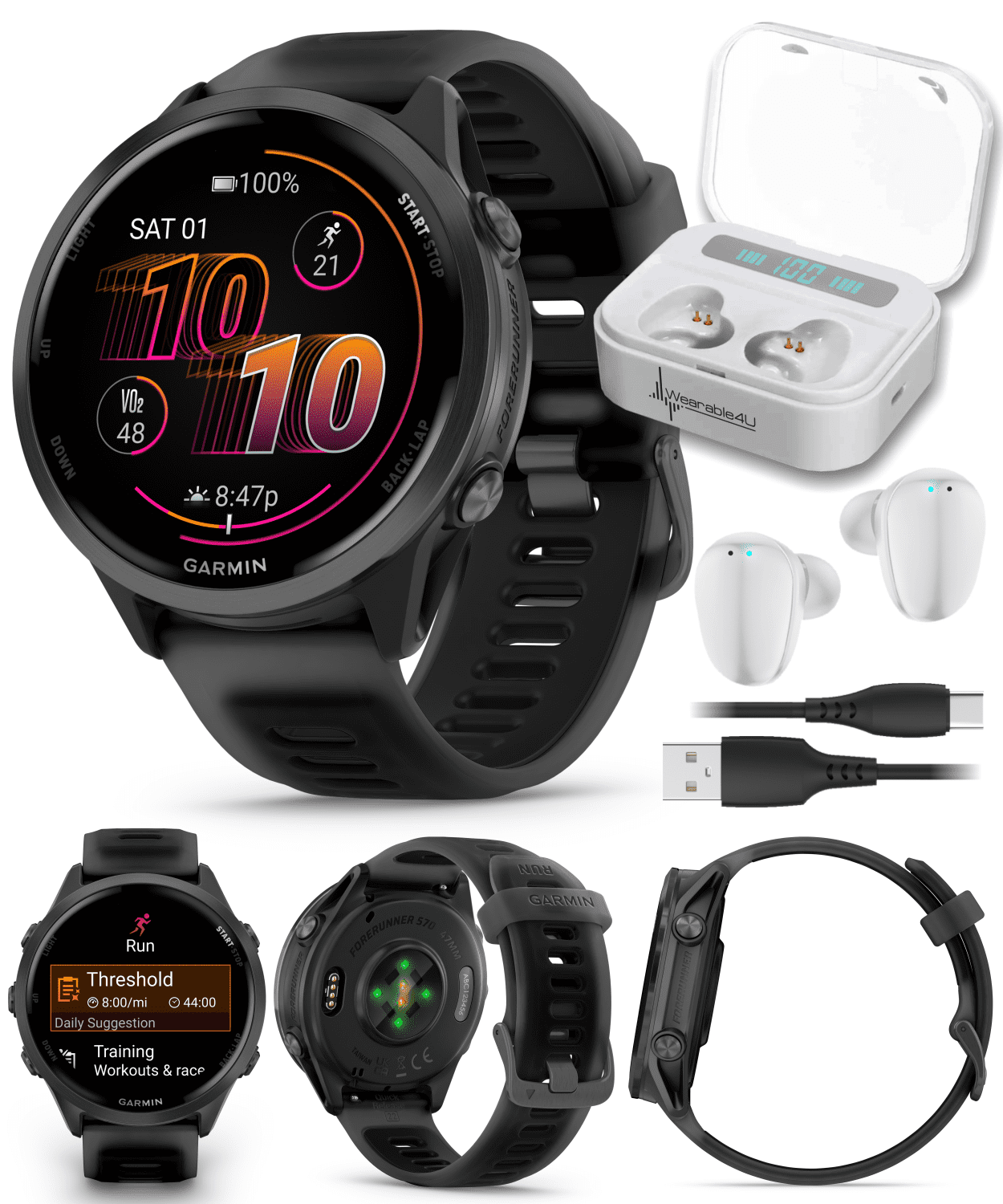 Garmin Forerunner 570 47mm Advanced GPS Running & Triathlon Smartwatch ...