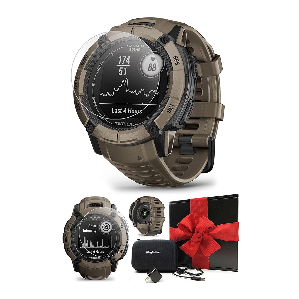 Garmin Instinct 2X Solar Tactical GPS Smartwatch Coyote Tan Bundle w ...