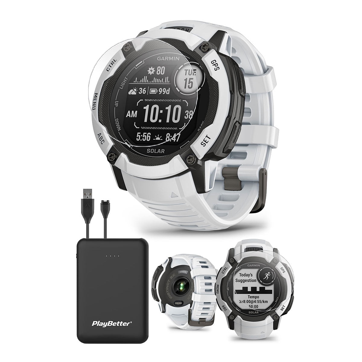 Garmin Instinct 2X Solar (Whitestone) Rugged GPS Smartwatch Bundle ...