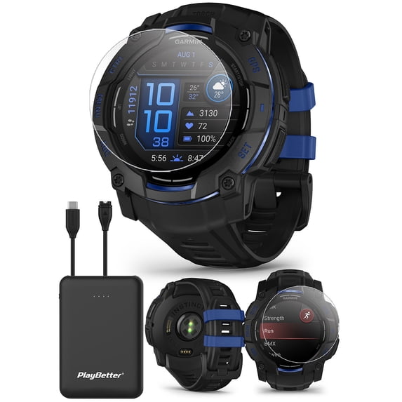 Garmin Instinct 3 AMOLED (Black/Bolt Blue, 50mm) Rugged Outdoor GPS ...