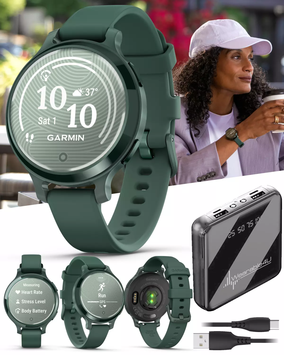 Garmin Lily 2 Active 38 mm Women Stylish GPS Smartwatch Jasper Green w ...