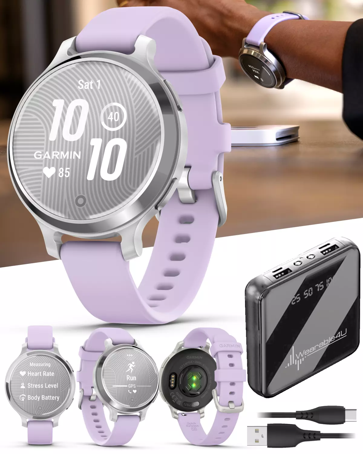 Garmin Lily 2 Active 38 mm Women Stylish GPS Smartwatch Silver & Purple ...