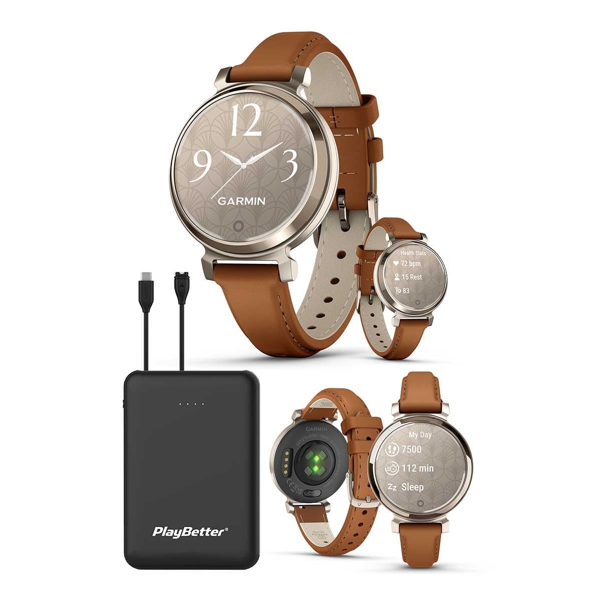 Garmin Lily 2 Classic (Cream Gold/Tan Leather) Women's Fitness ...
