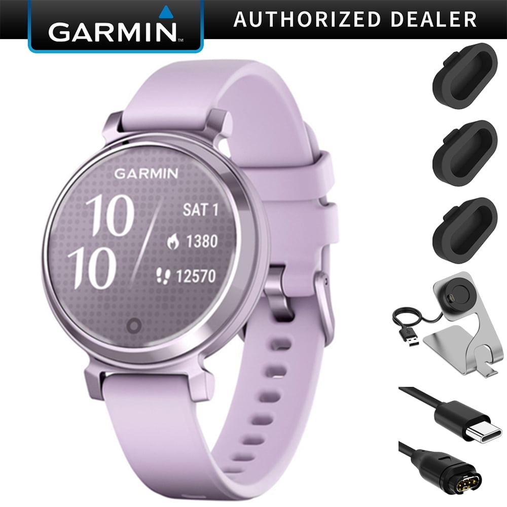 Garmin Lily 2 Smartwatch Metallic Lilac with Lilac Silicone Band Bundle ...