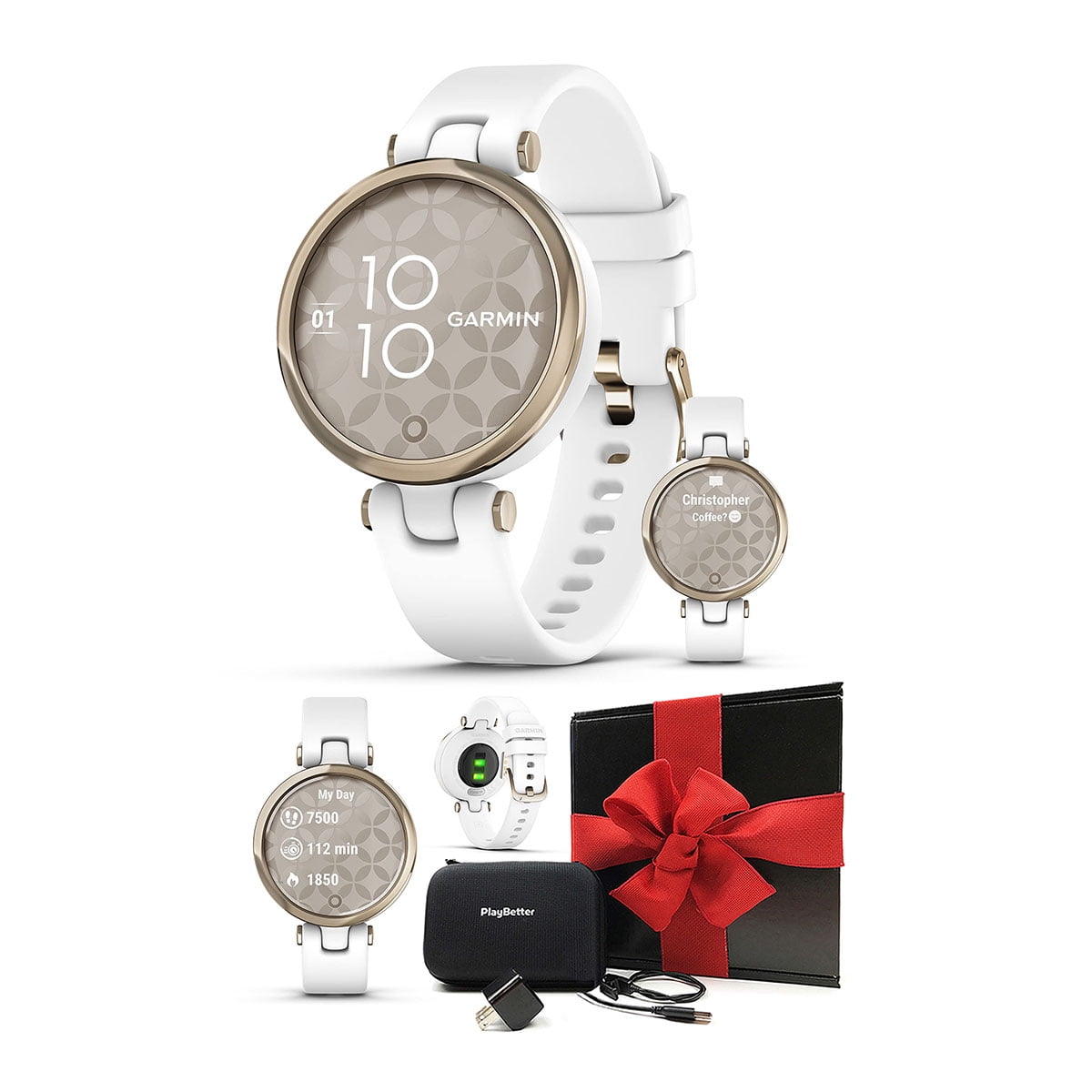 Garmin Lily Sport (Cream Gold/White) Women's Smartwatch Gift Box Bundle ...