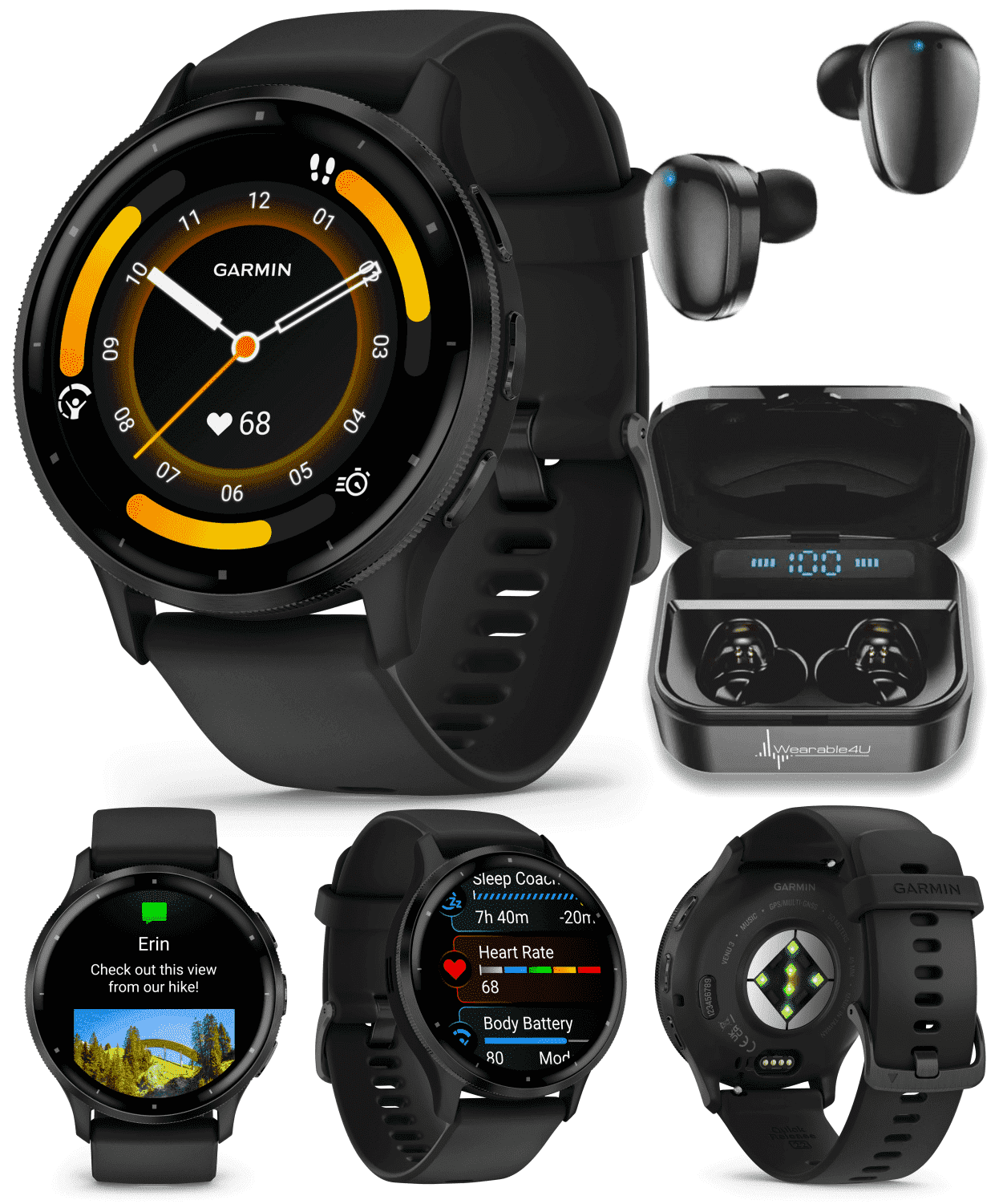 Garmin Venu 3 GPS, 45mm AMOLED, Health Features, Black with Wearable4U ...