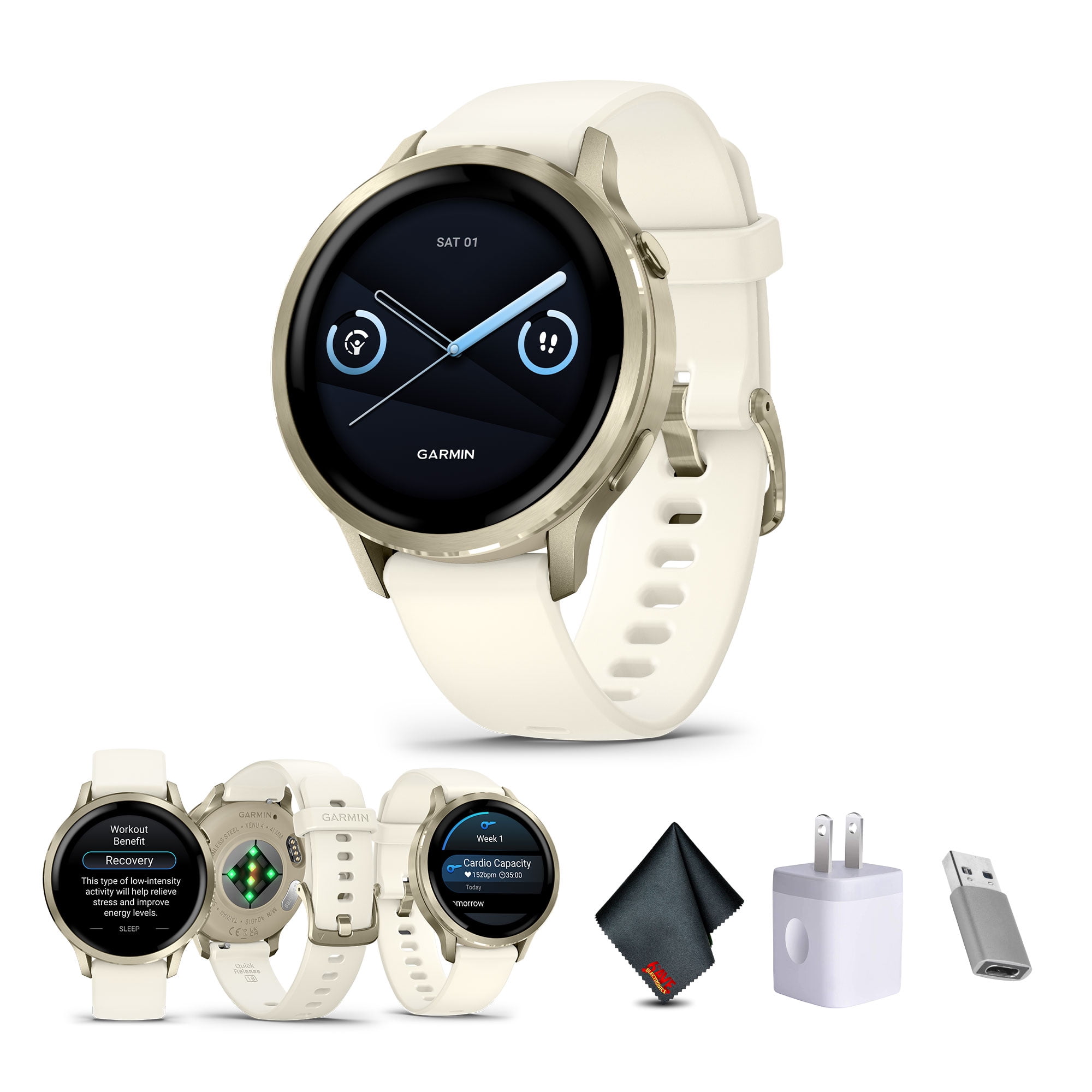 Garmin Venu 4 41mm GPS Fitness Smartwatch, Lunar Gold with Bone Band ...