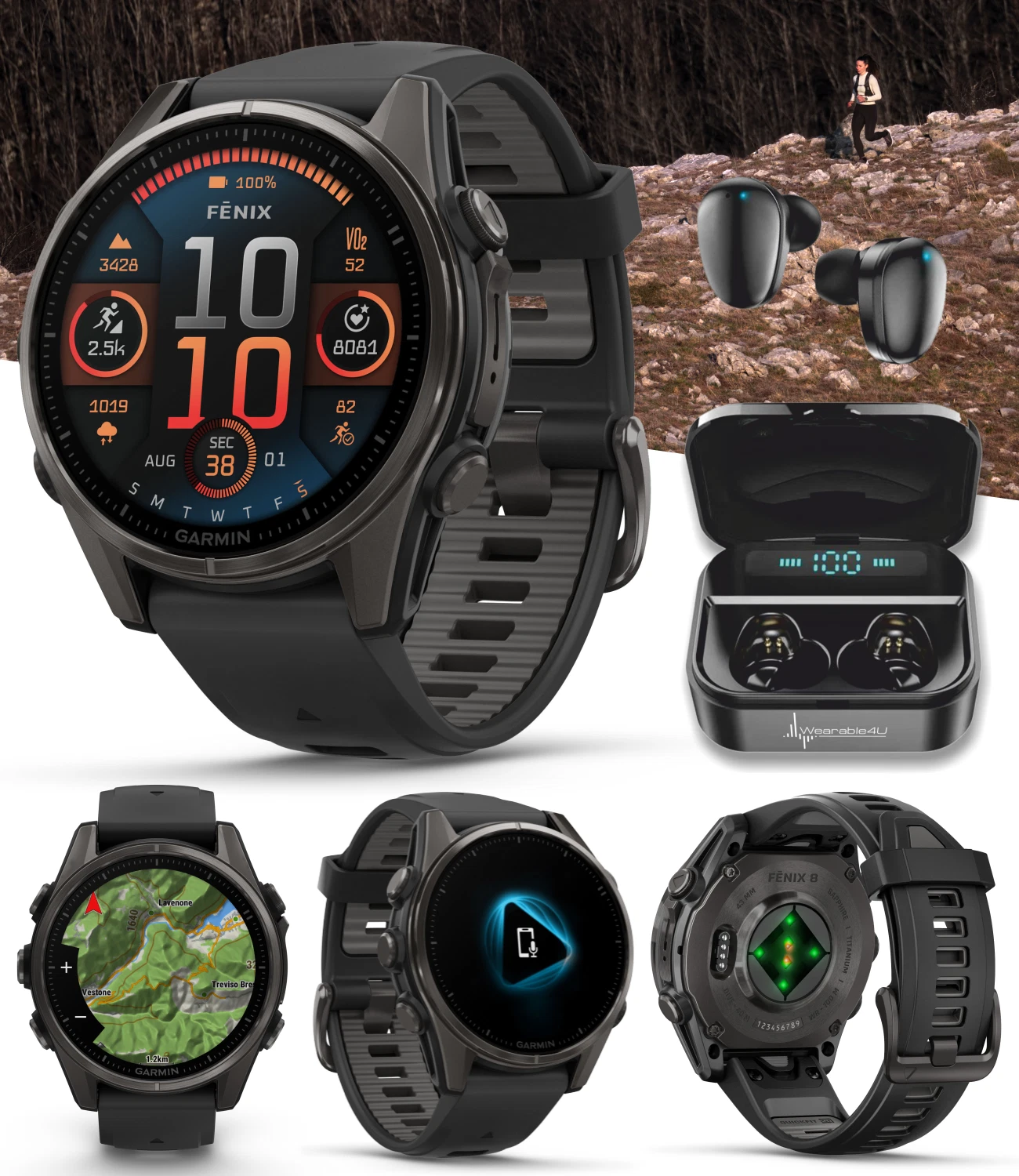 Garmin fenix 8 - 43 mm Sapphire, AMOLED, Carbon Gray DLC Titanium with ...