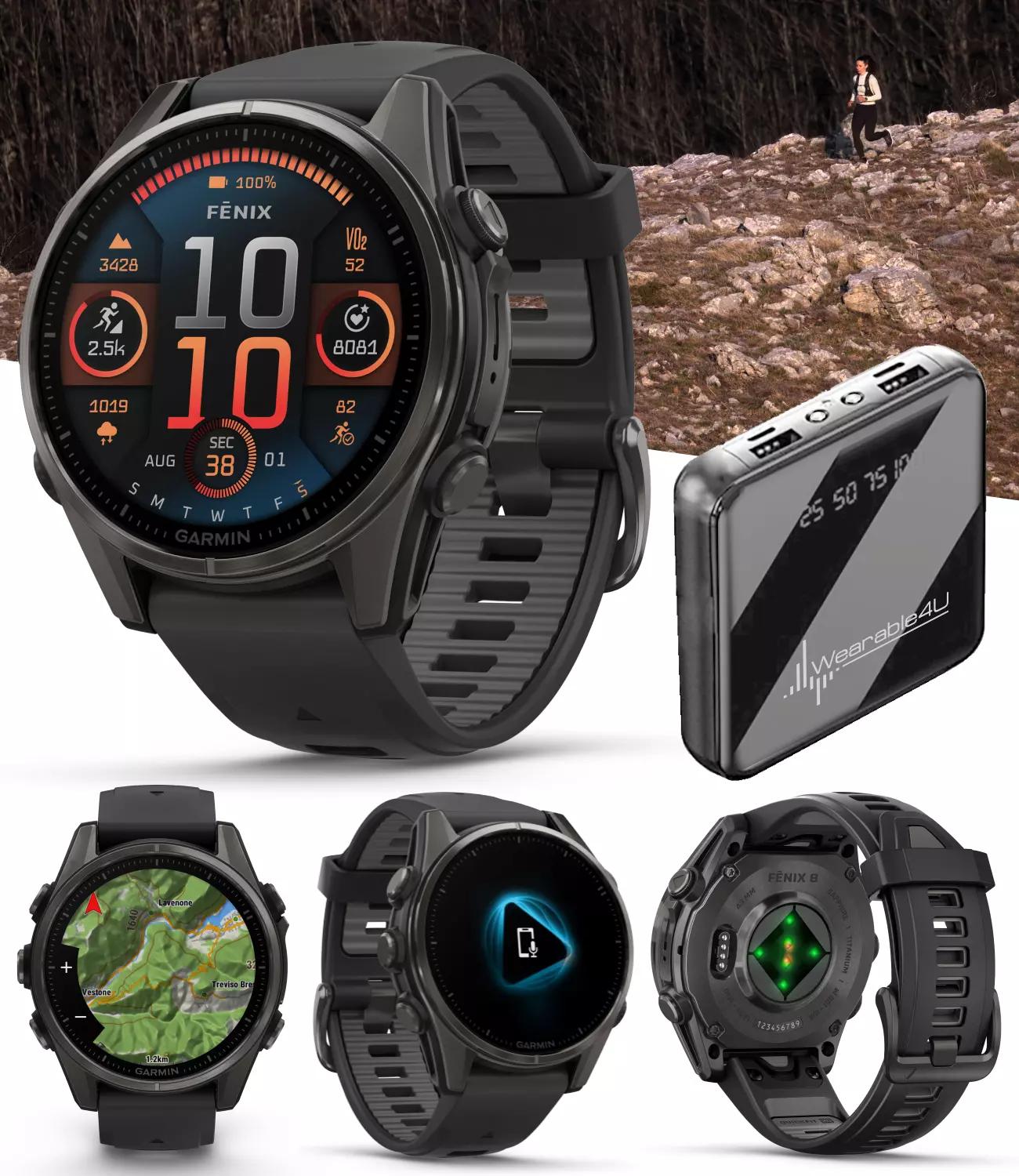 Garmin fenix 8 - 43 mm Sapphire, AMOLED, Carbon Gray DLC Titanium with ...