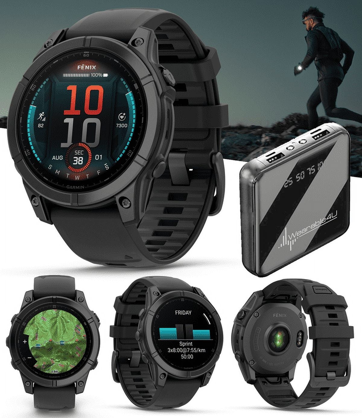 Garmin fenix E – 47 mm, AMOLED Slate Gray Steel with Black Silicone ...