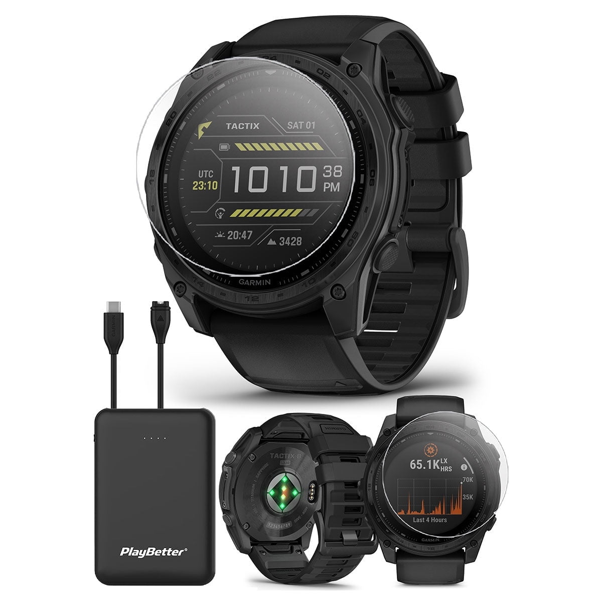 Garmin tactix 8 Solar: AB Elite (51mm) Premium Tactical GPS Smartwatch Bundle with PlayBetter ...