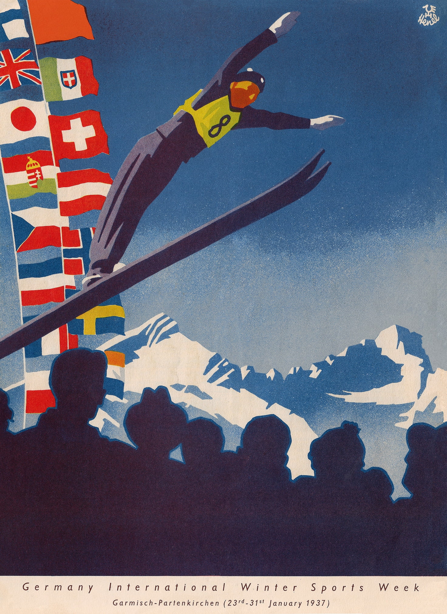 Garmisch Partenkirchen, Germany. Winter Sports, 1937. Framed Vintage ...