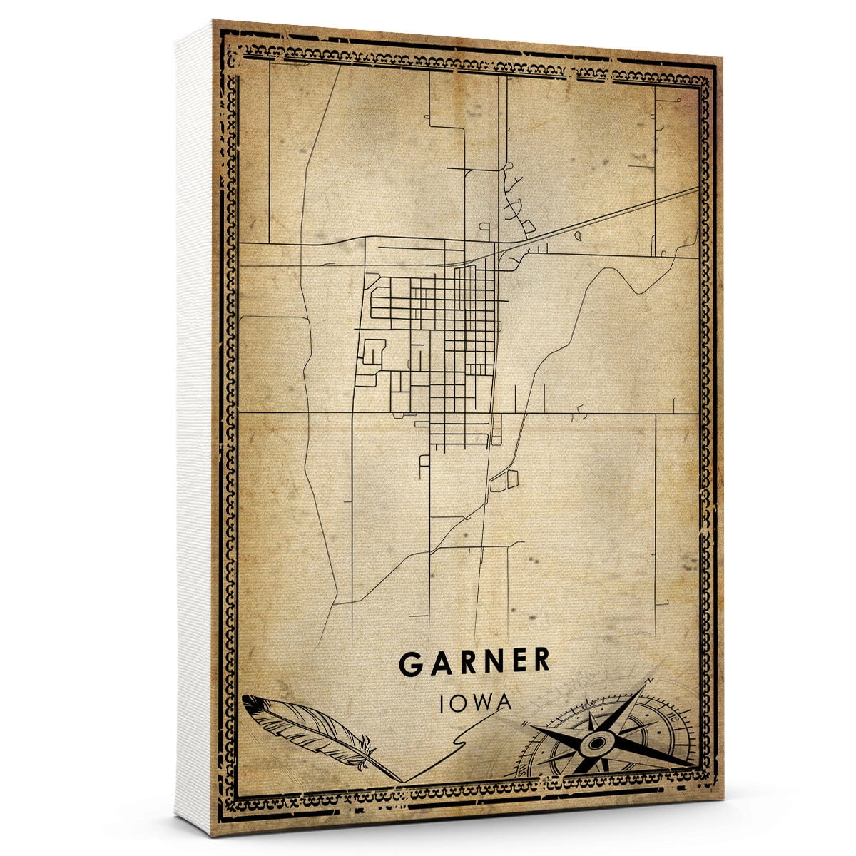 Garner Vintage Map Prints Canvas, Iowa Map Art Canvas, Canvas, Garner ...
