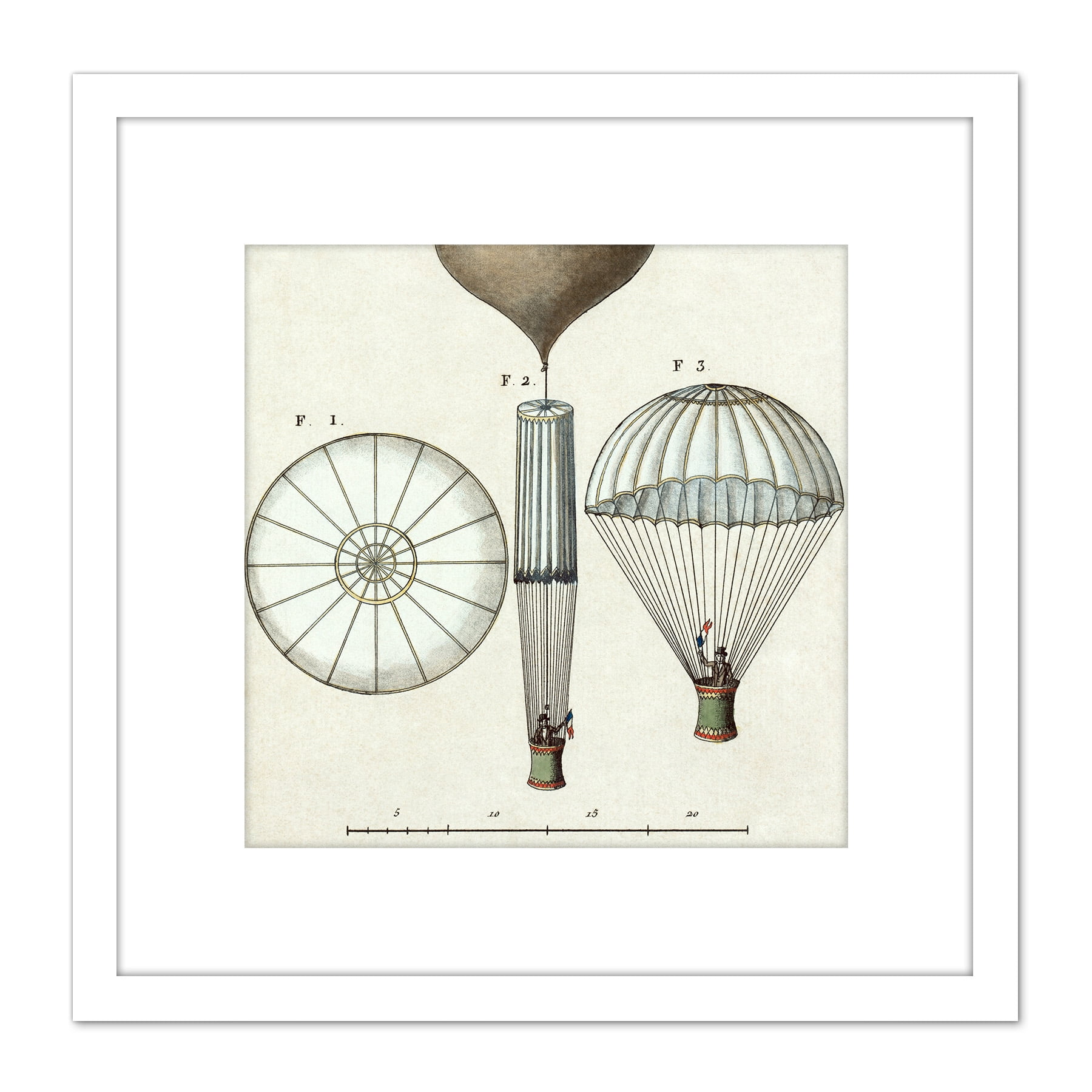 Garnerin First Parachute 1797 Diagram Illustration 8X8 Inch Square ...