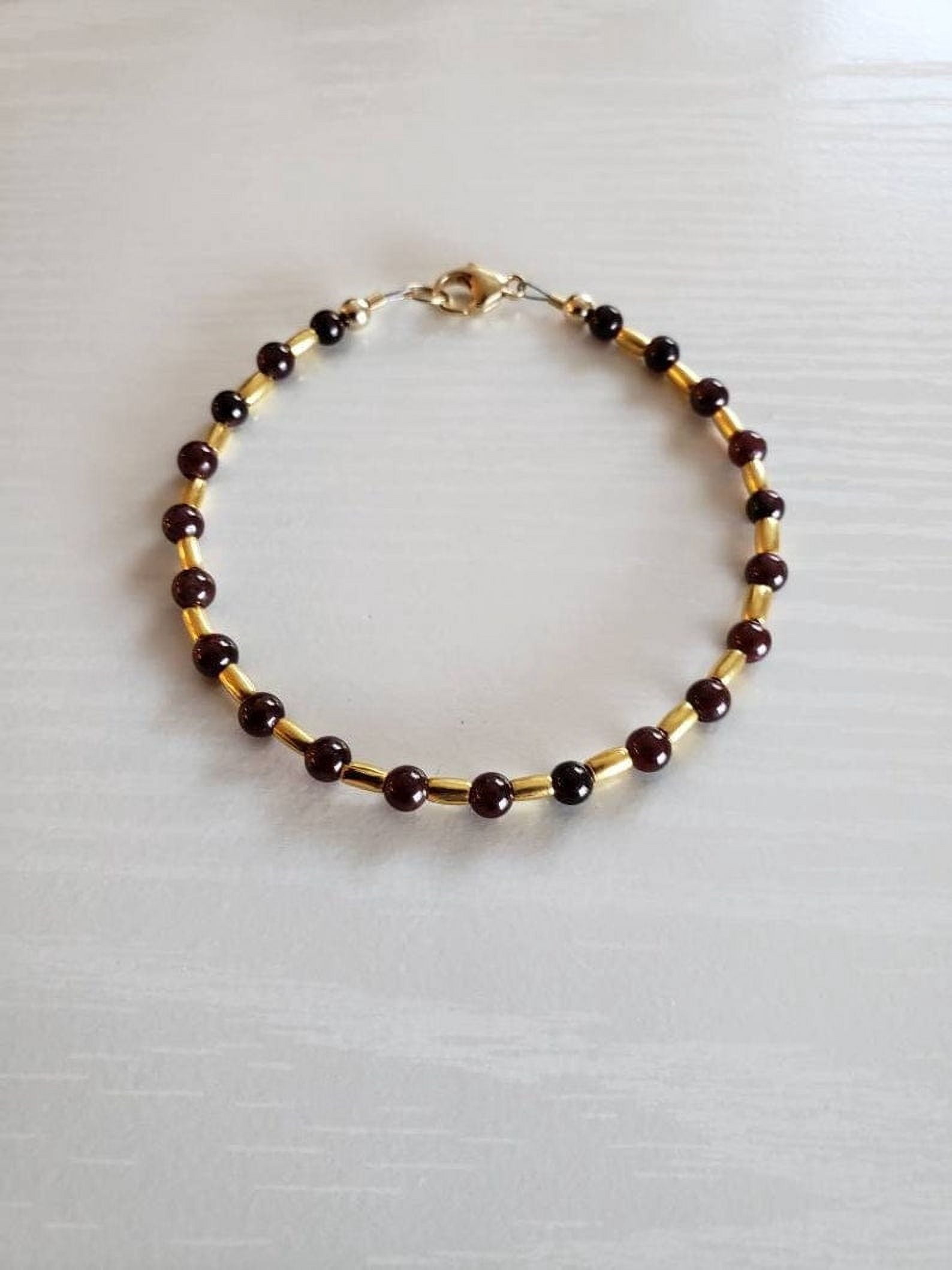Garnet 3.5mm Round Shape Smooth Cut Beads 7 inch Gold Plated Clasp ...