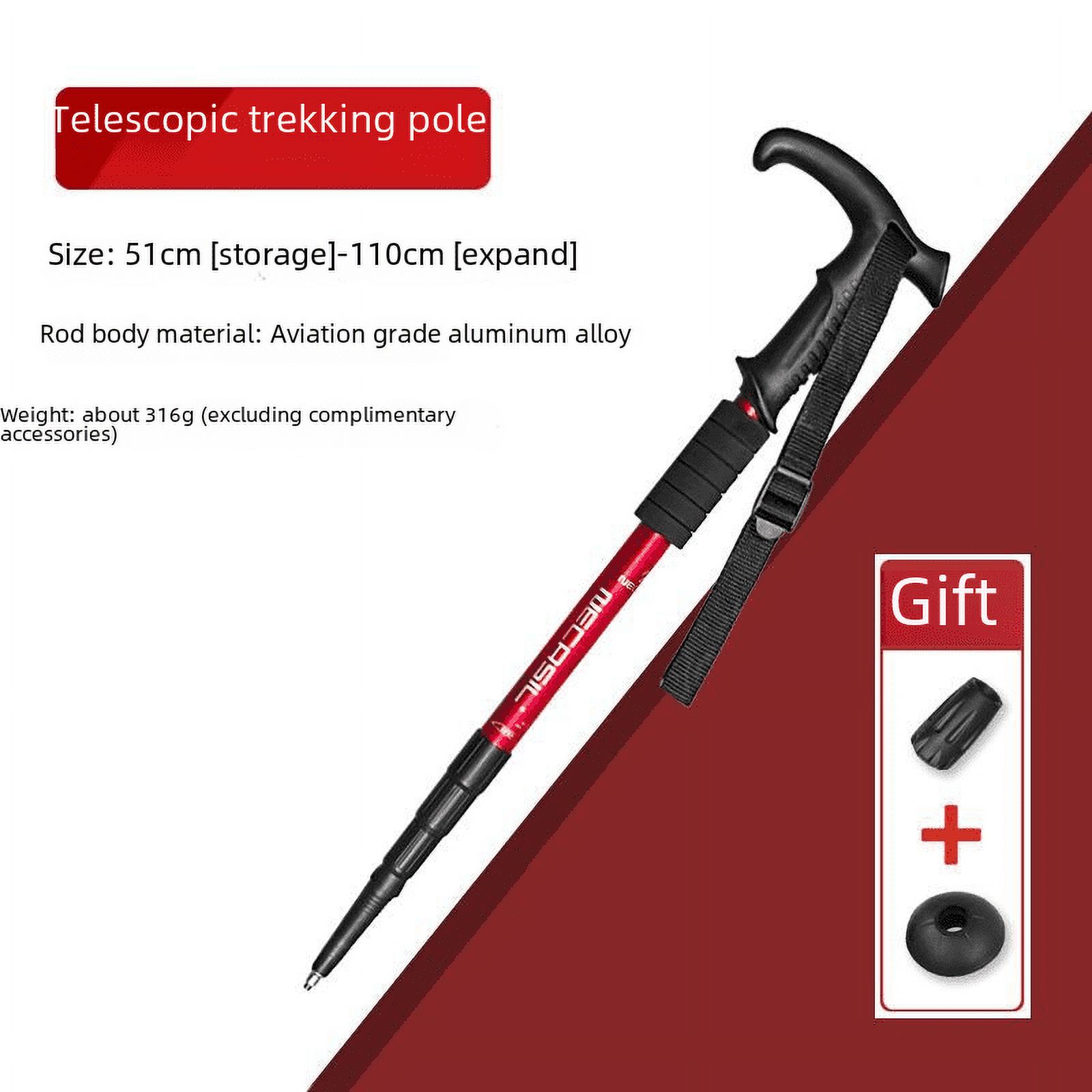 Garnet Aluminum alloy four sections curved handle hiking poles ...