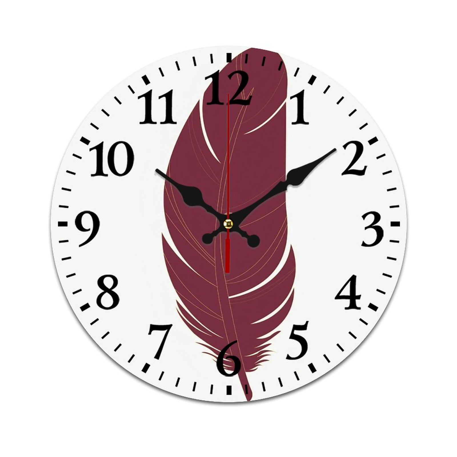 Garnet And Gold Feather Pattern Wall Clock Modern Design Clocks Wall ...