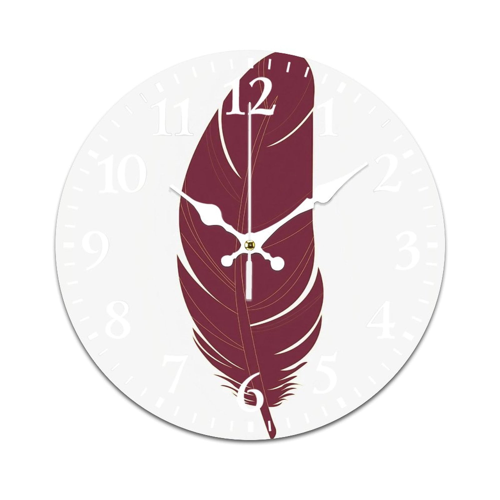 Garnet And Gold Feather Pattern Wall Clock Modern Design Clocks Wall ...