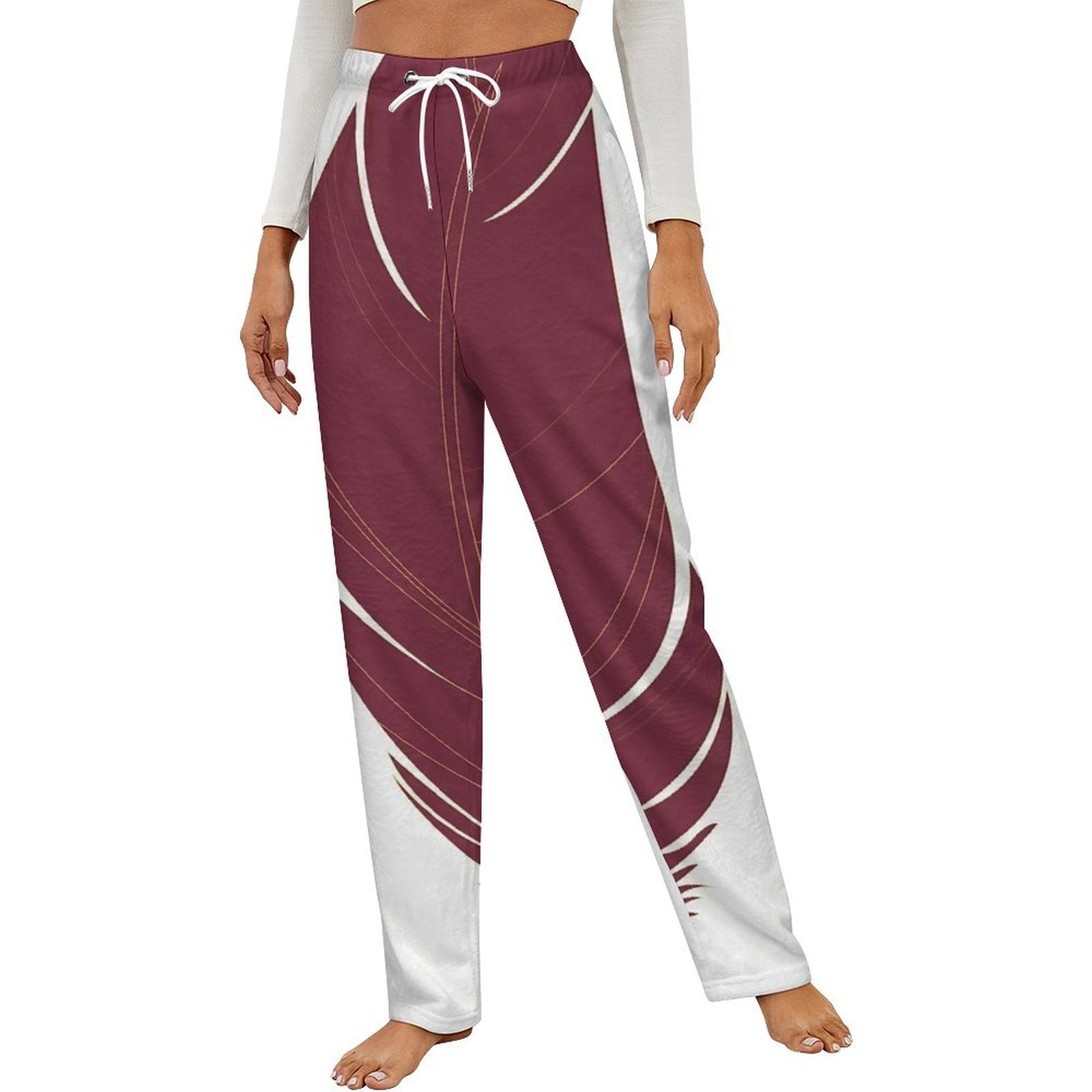 Garnet And Gold Plumage Pattern Winter Female Pants Flannel High Waist ...