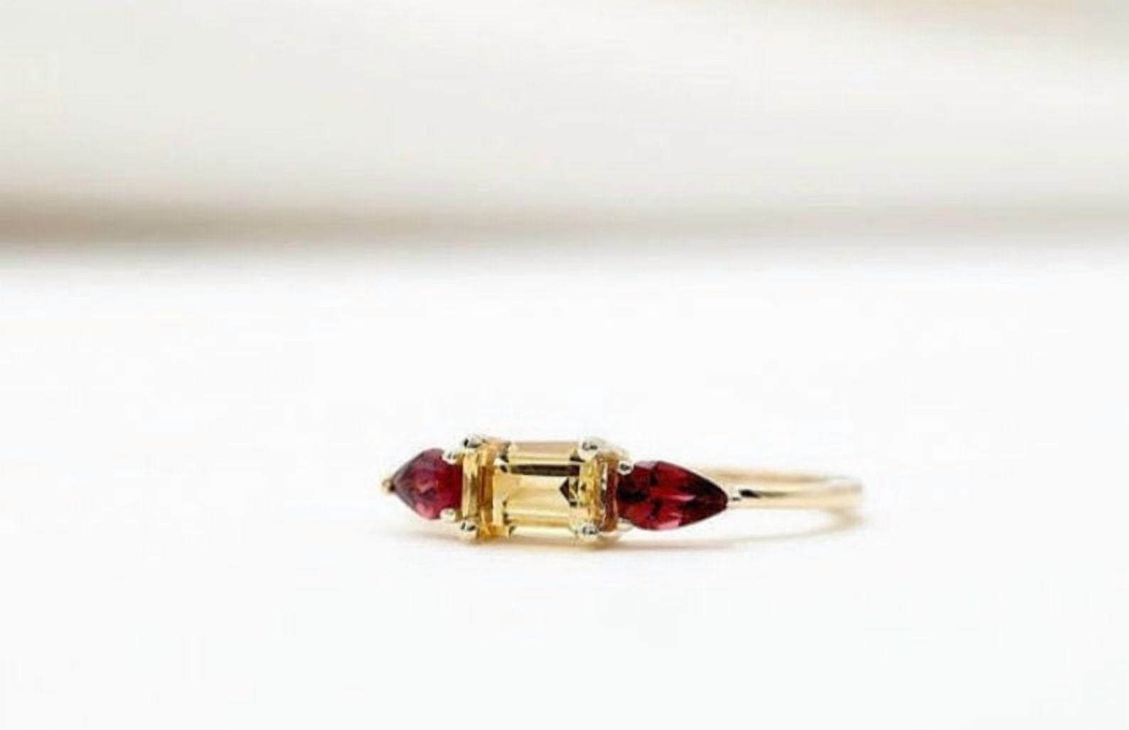 Garnet Baguette Citrine Wedding Band Art Deco Half Eternity Stacking Ring January Birthstone ...