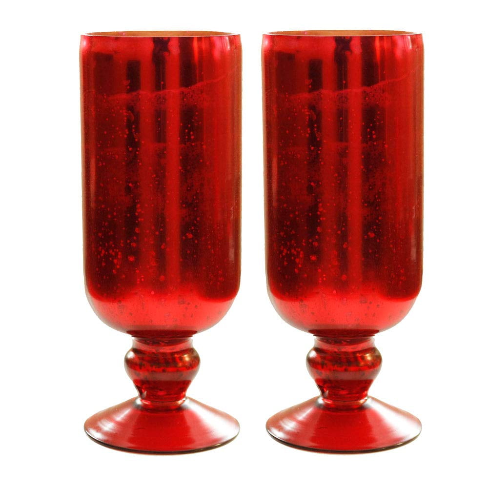 Garnet Collection Glass Hurricane Candle Holder - Deep Red with Gold ...