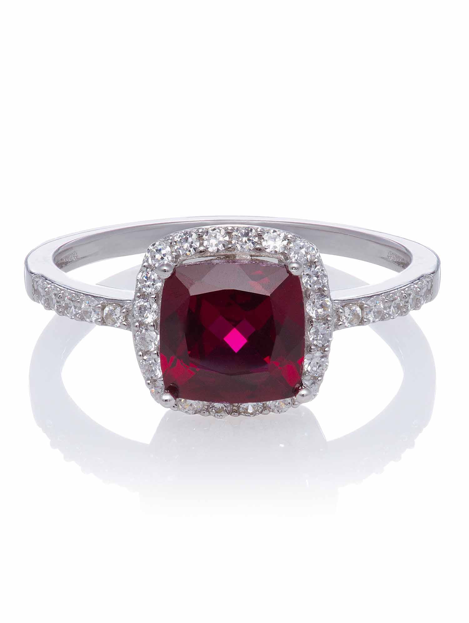 Garnet Cushion-Cut with Created White Sapphire Ring, Size 7 - Walmart.com
