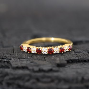 Ruby Diamond Ring, 14K Gold Ruby Ring, Dainty Ruby Band, Ruby Wedding Band Ring, July Birthstone ...
