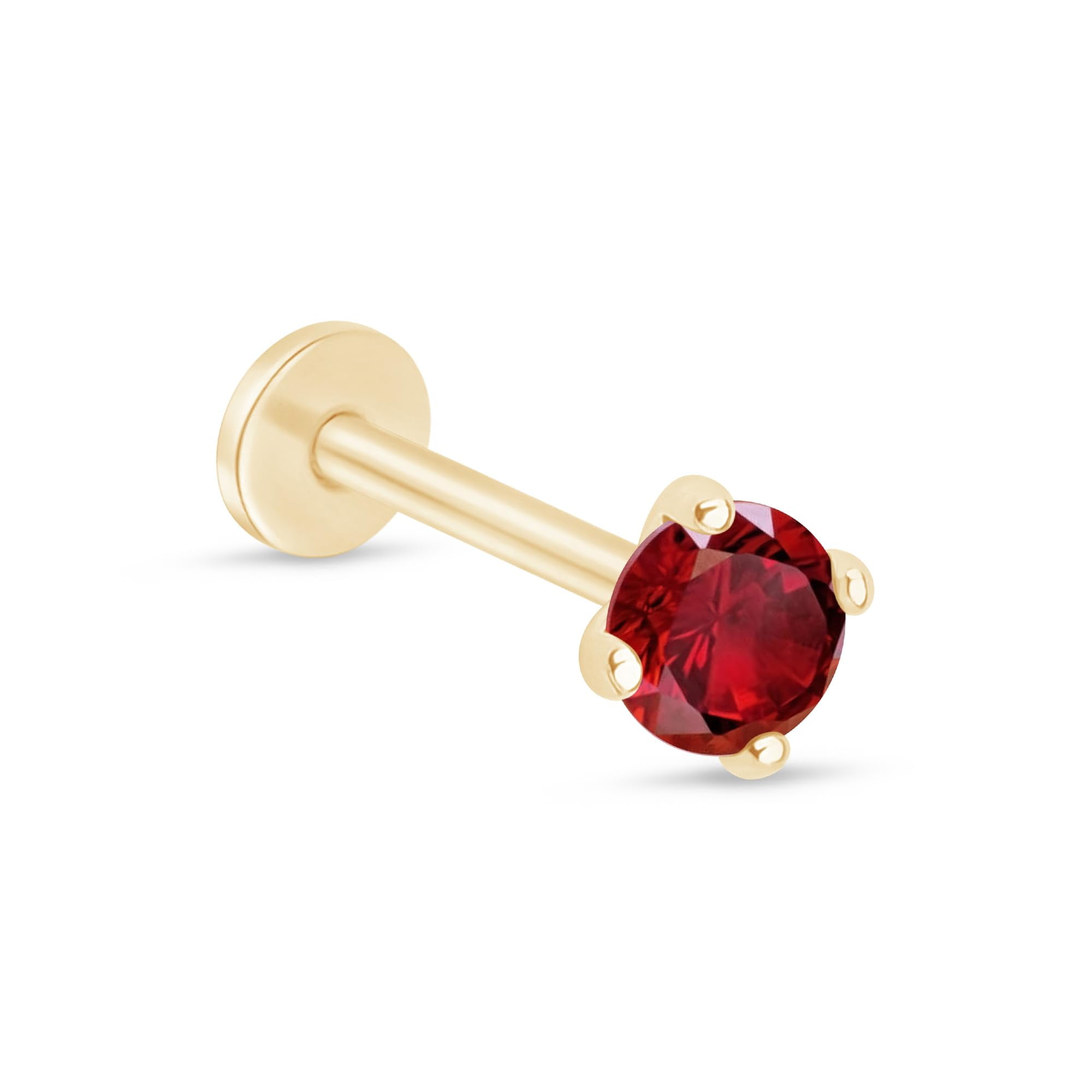 Garnet Flat Back Earring for Women Men 14K Solid Gold Cartilage Earring ...