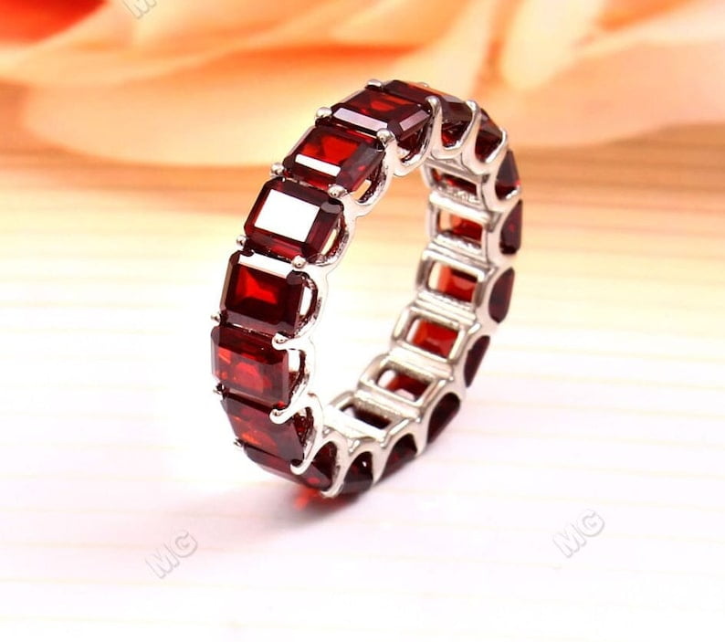 Garnet Full Eternity Band, Emerald Cut Natural Garnet Eternity Ring ...