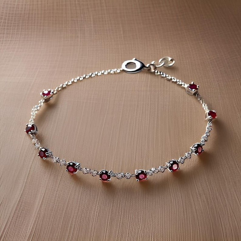 Garnet Gemstone Silver Bracelet,Simple,Minimalist,everday,anniversary ...