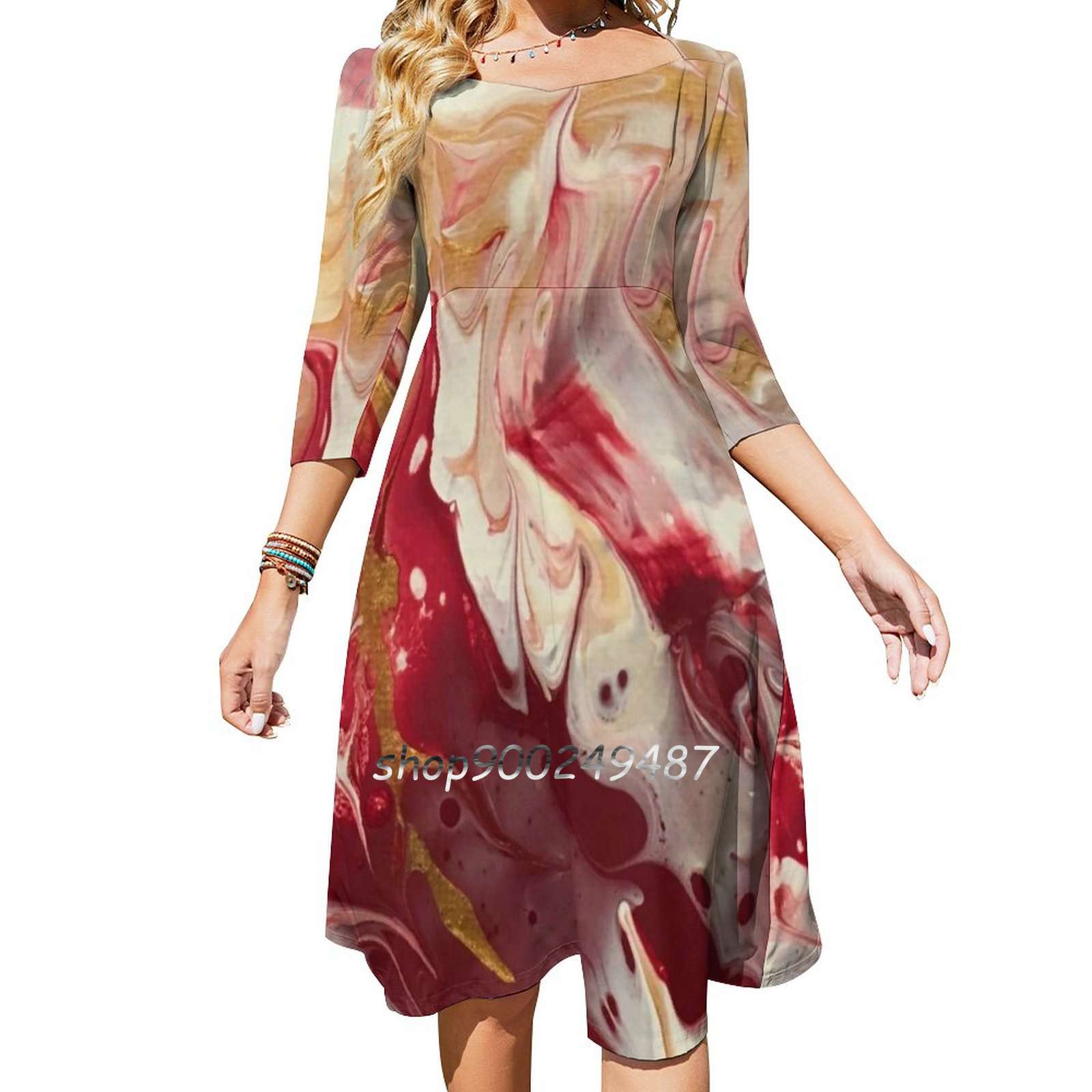 Garnet & Gold Pour Square Neck Dress New Plus Size Elegant Women Waist ...