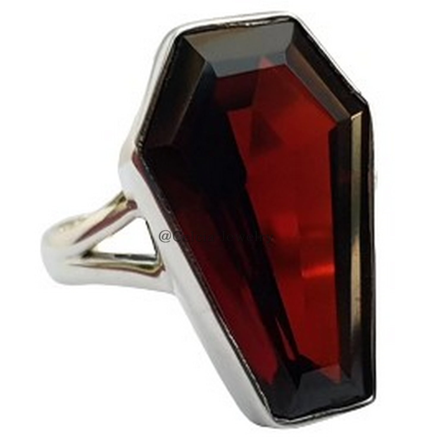 Garnet Natural Healing Gemstone Coffin Ring, Statement Ring, Wedding ...