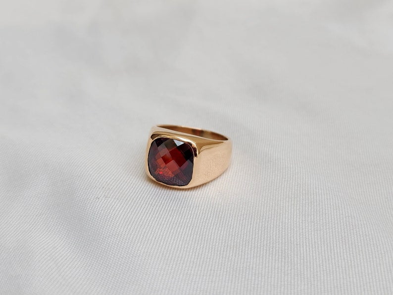 Garnet Signet Ring Cushion, 925 Sterling Silver Ring, Red Gemstone Ring ...