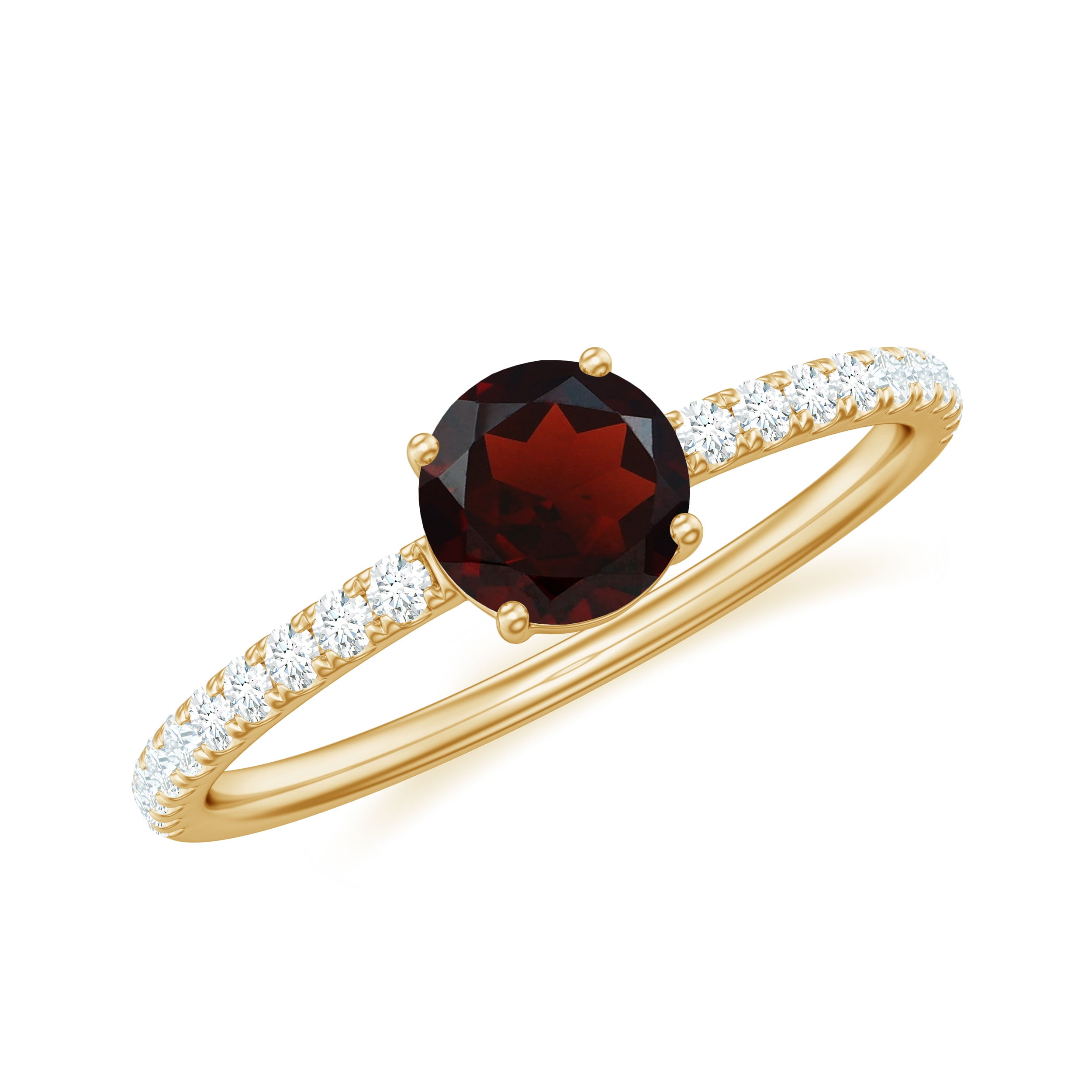 Garnet Solitaire and Diamond Ring in French Pave Set (5 MM Round Shape ...