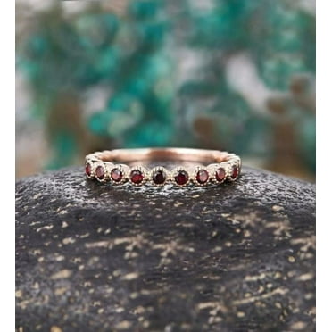 Cushion Cut Garnet Wedding Band, 925 Silver Bridal Band, Half Eternity ...