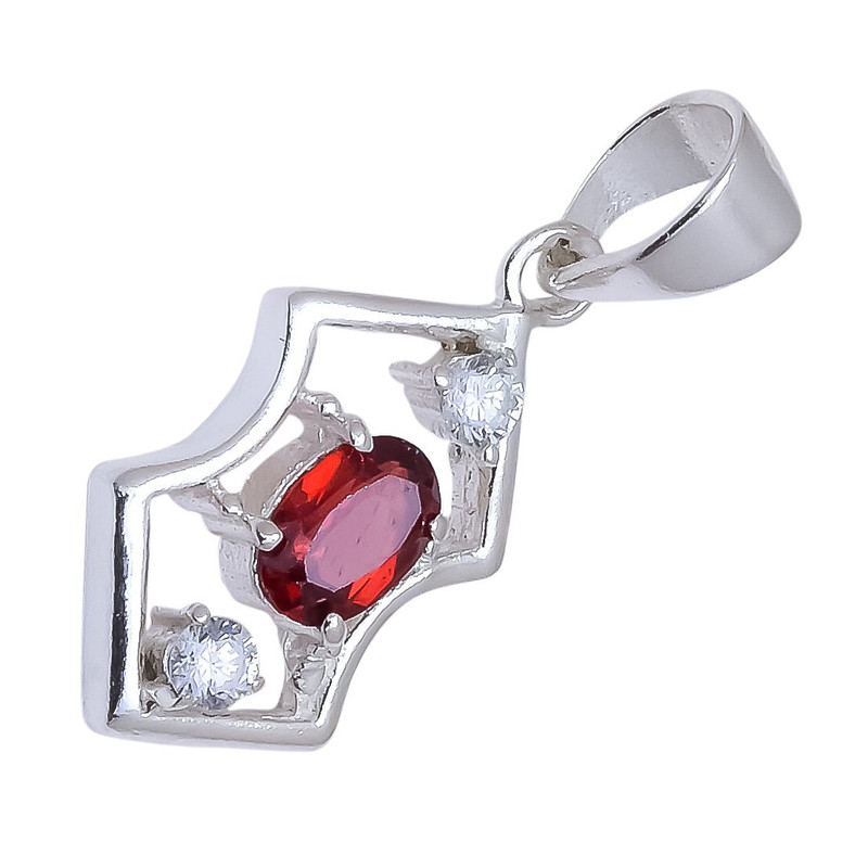 Garnet, White Topaz Natural Gemstone 925 Sterling Silver PendantCP-3-3 ...